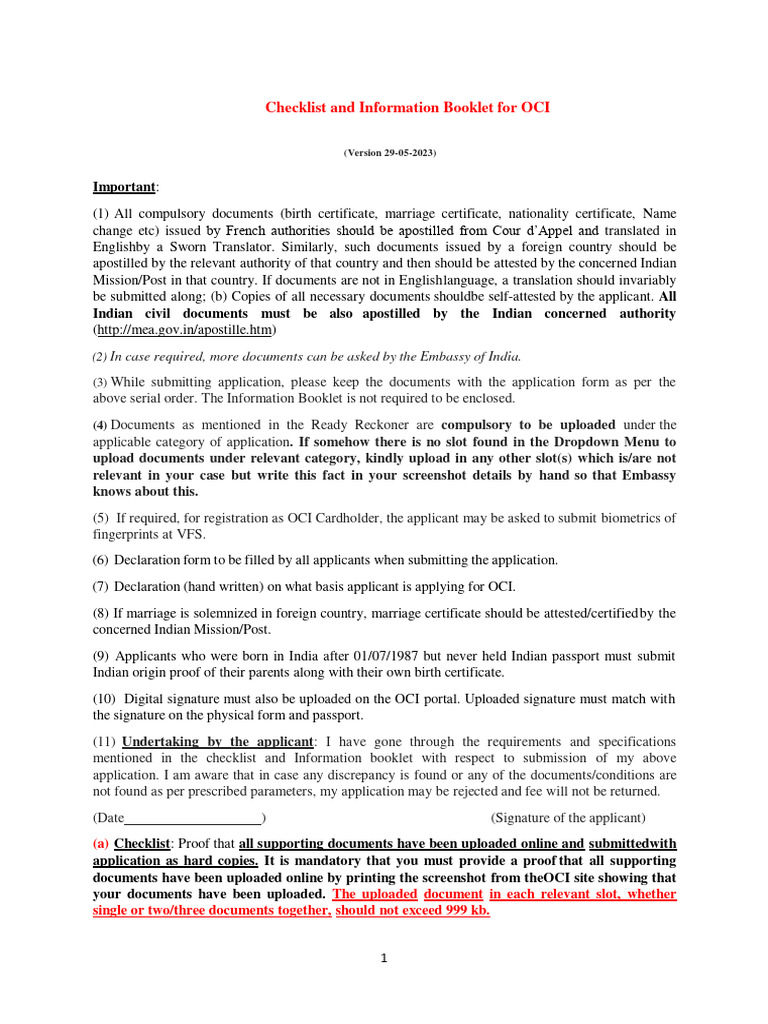 OCI Application Checklist Guide | PDF | International Law | Social ...