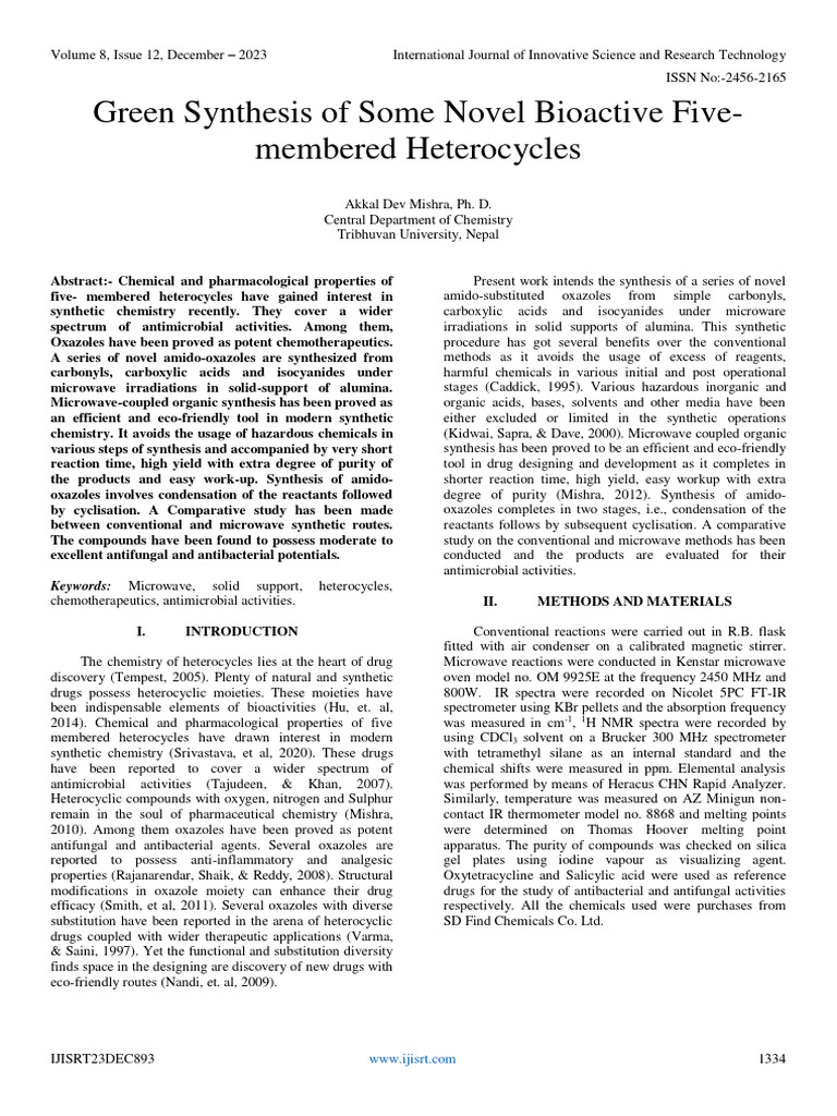 Green Synthesis of Bioactive Oxazoles | PDF | Chemical Synthesis | Ethanol