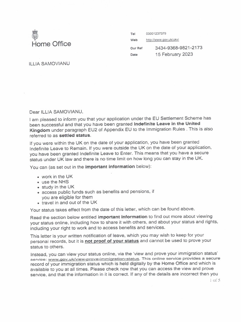 Settled Status Proof | PDF