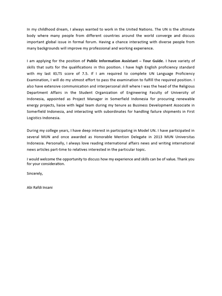 Cover Letter Tour Guide UN | PDF | Career & Growth | Wellness