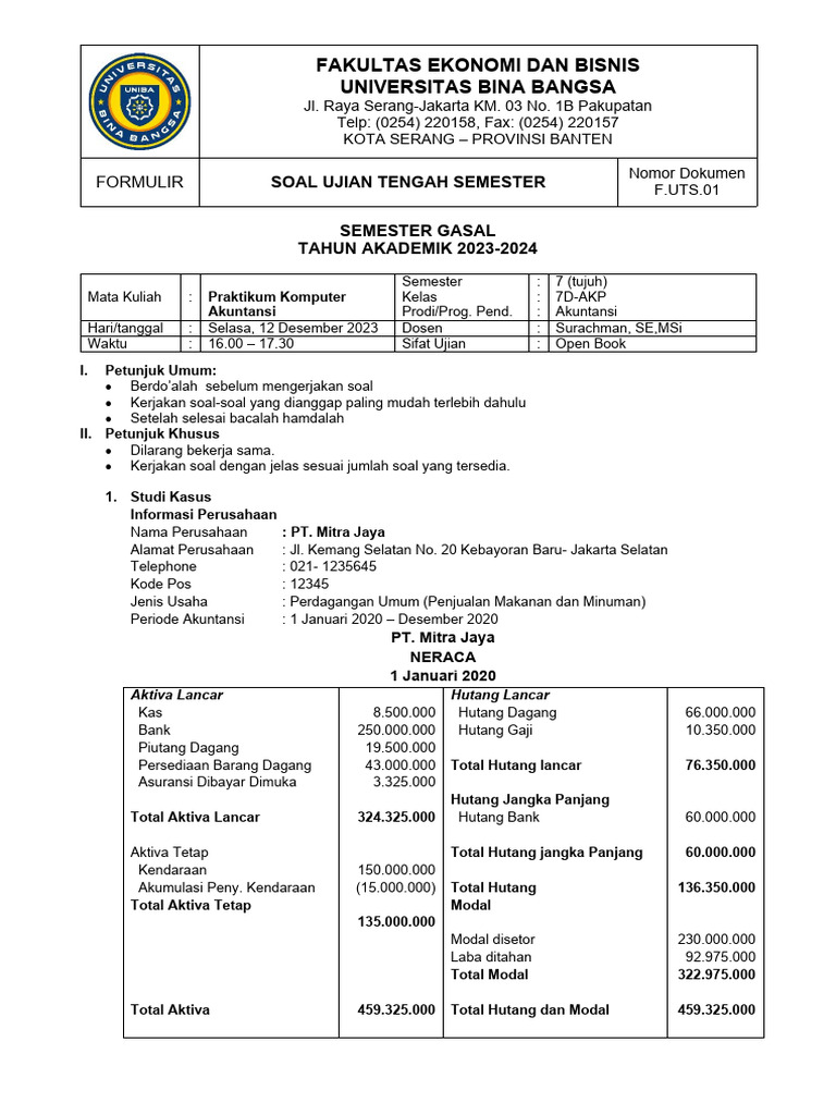 Soal UTS Kls 7D-ASP | PDF | Pengelolaan Keuangan & Uang
