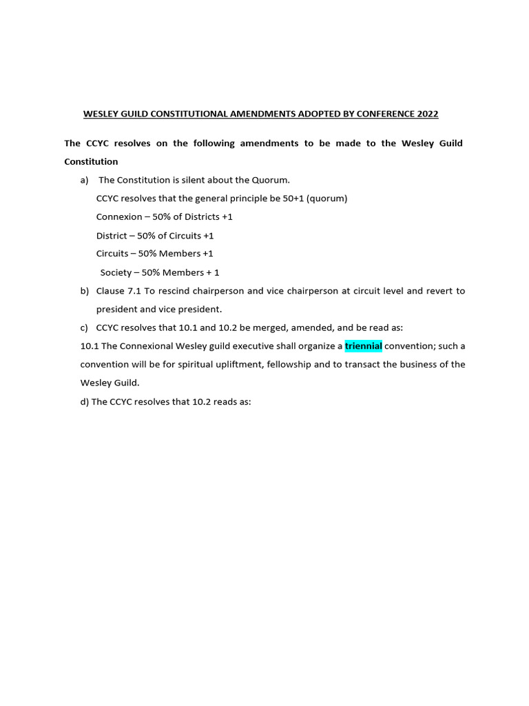 Wesley Guild Constitution Amendments 2022 | PDF | Political Charters ...