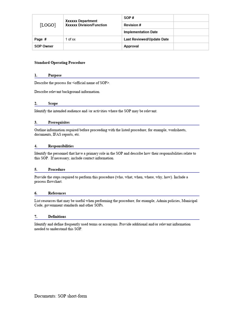 Standard Operating Procedure Template | PDF