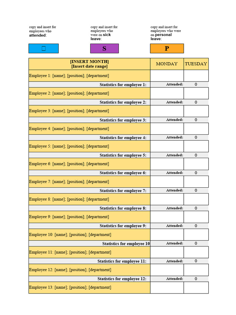 Weekly Employee Attendance Record | PDF | Sick Leave