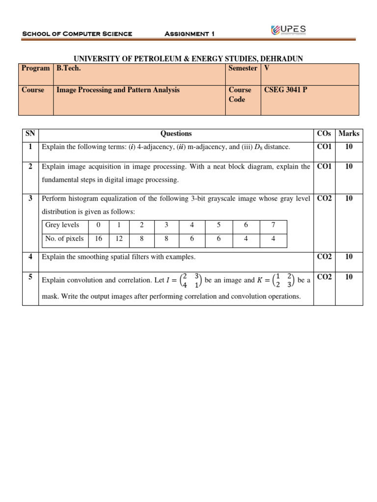 Assignment 1 Image Processing and Pattern Analysis | PDF