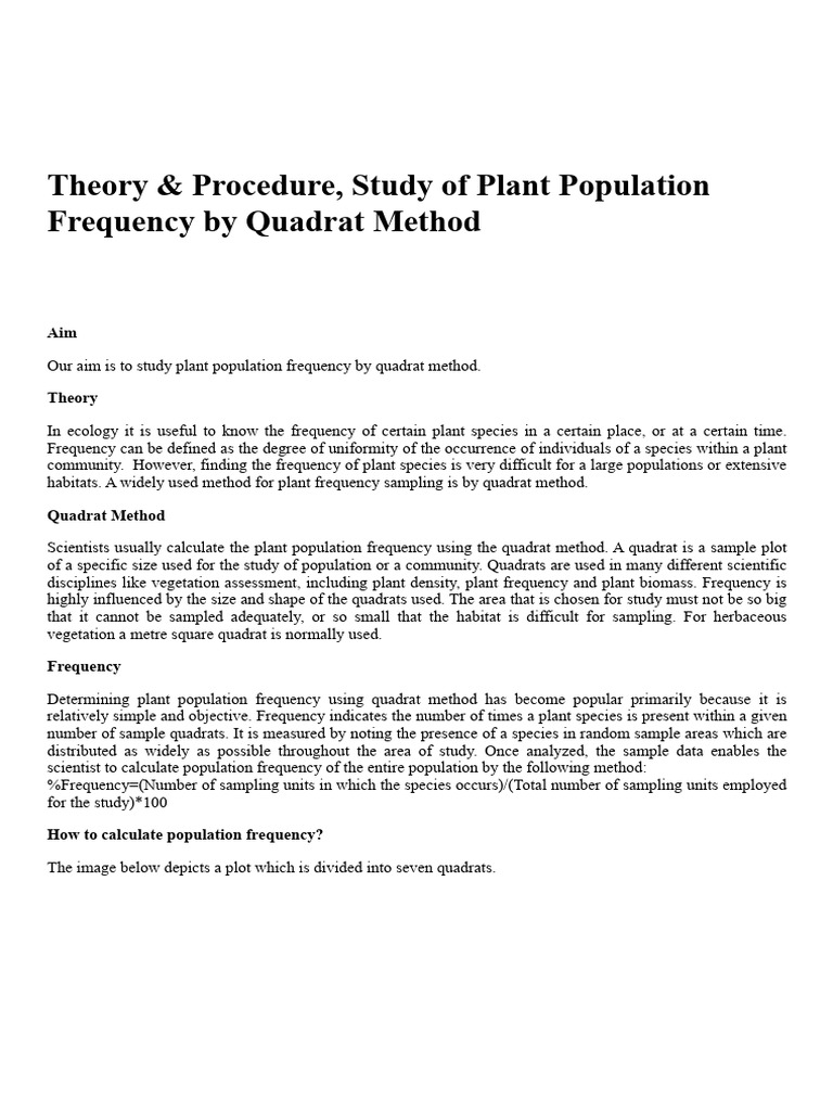Theory and Procedure, Study of Plant Population Frequency by Quadrat ...
