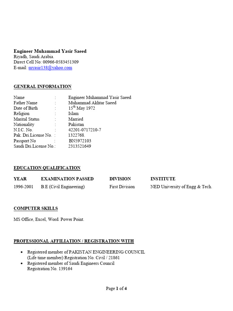 CV M Yasir Saeed | PDF