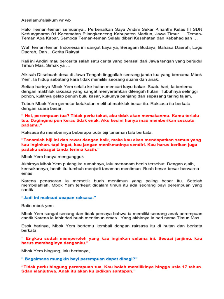 Cerita Timun Mas | PDF | Fiksi Misteri, Thriller, & Kejahatan