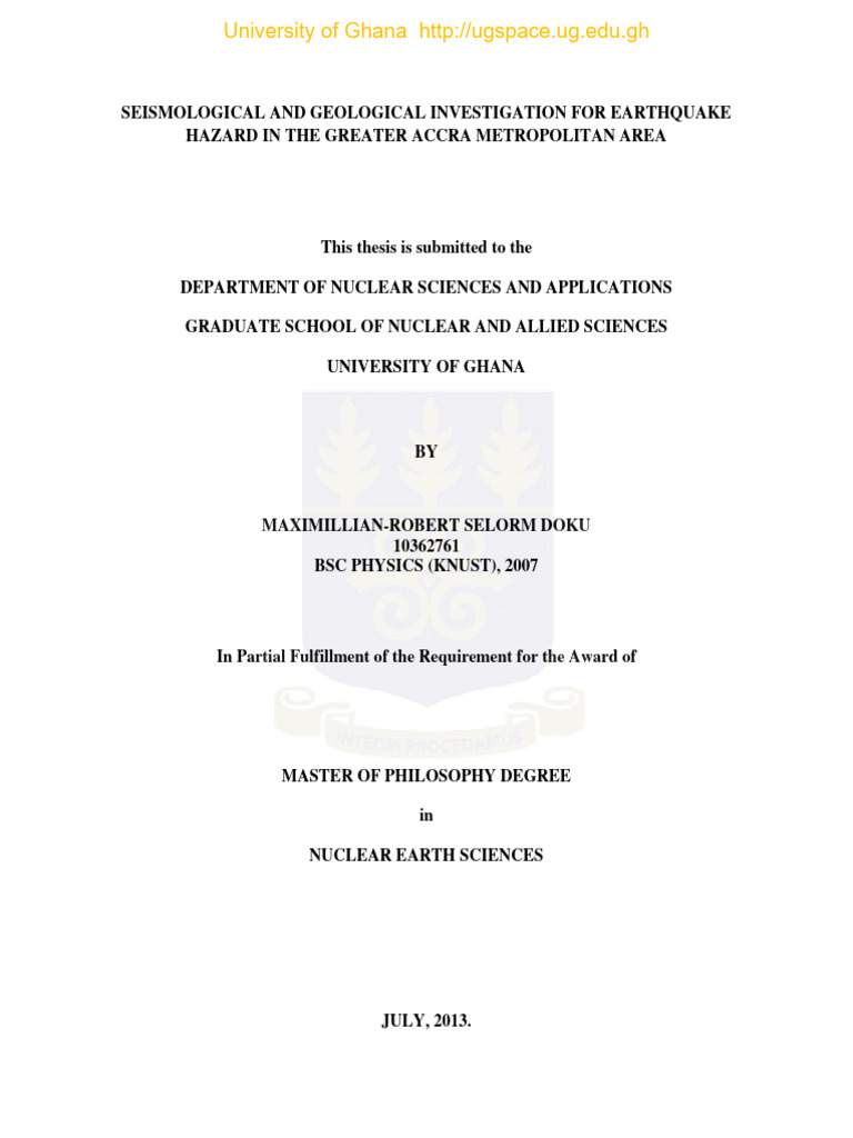 Seismological and Geological Investigation For Earthquake Hazard in The ...