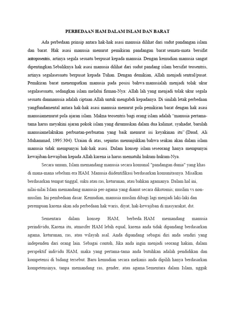 Perbedaan Ham Dalam Islam Dan Barat | PDF