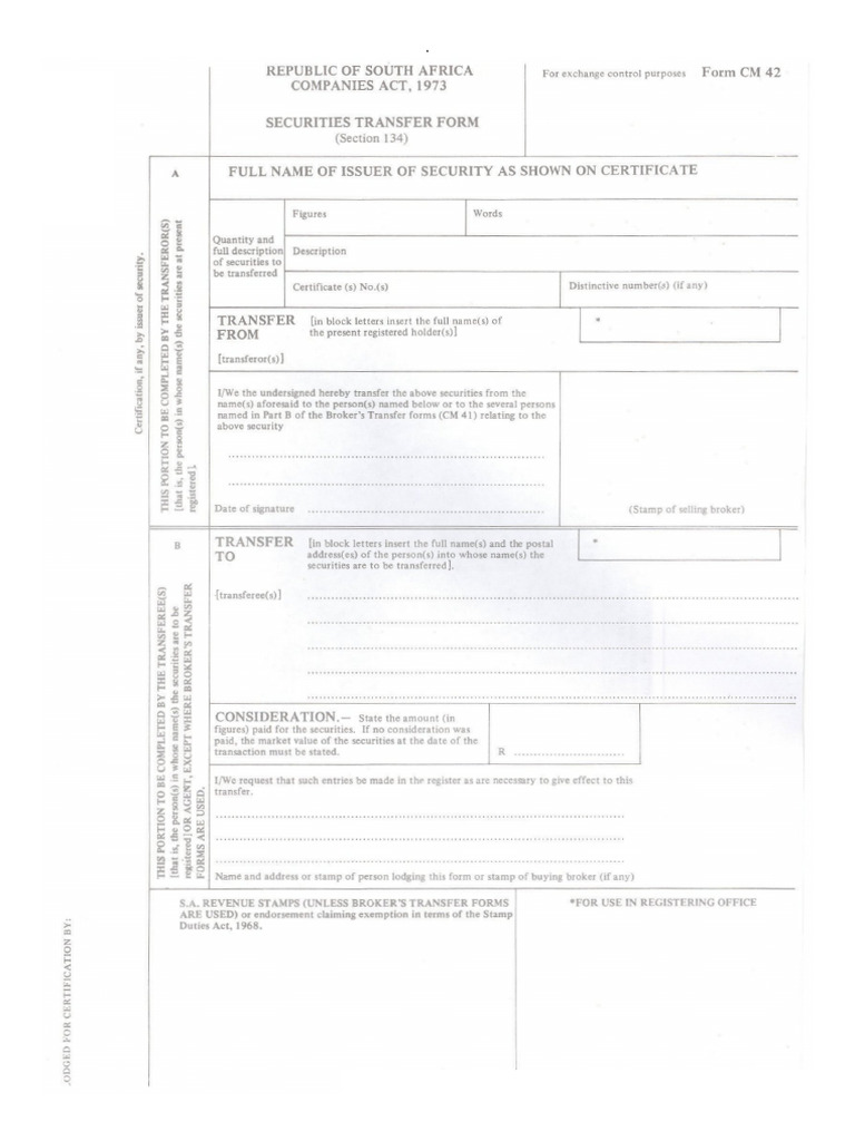 Securities Transfer Form CM42 | PDF