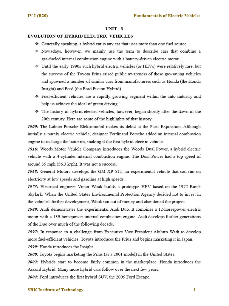 FEV Unit - 3 | PDF | Hybrid Electric Vehicle | Electric Vehicle