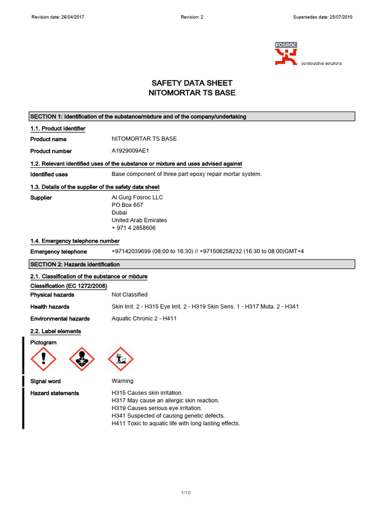 Nitomortar TS SDS | PDF