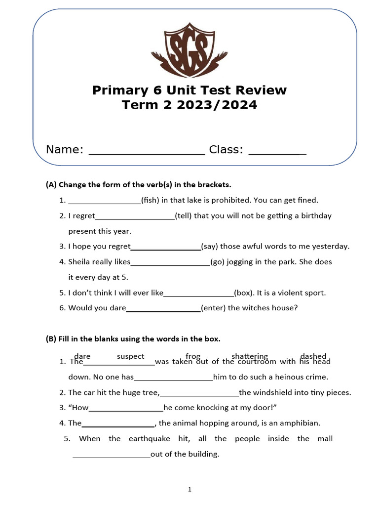 P6 ENGLISH (Unit Test REVIEW Term 2 - 2023-2024) | PDF