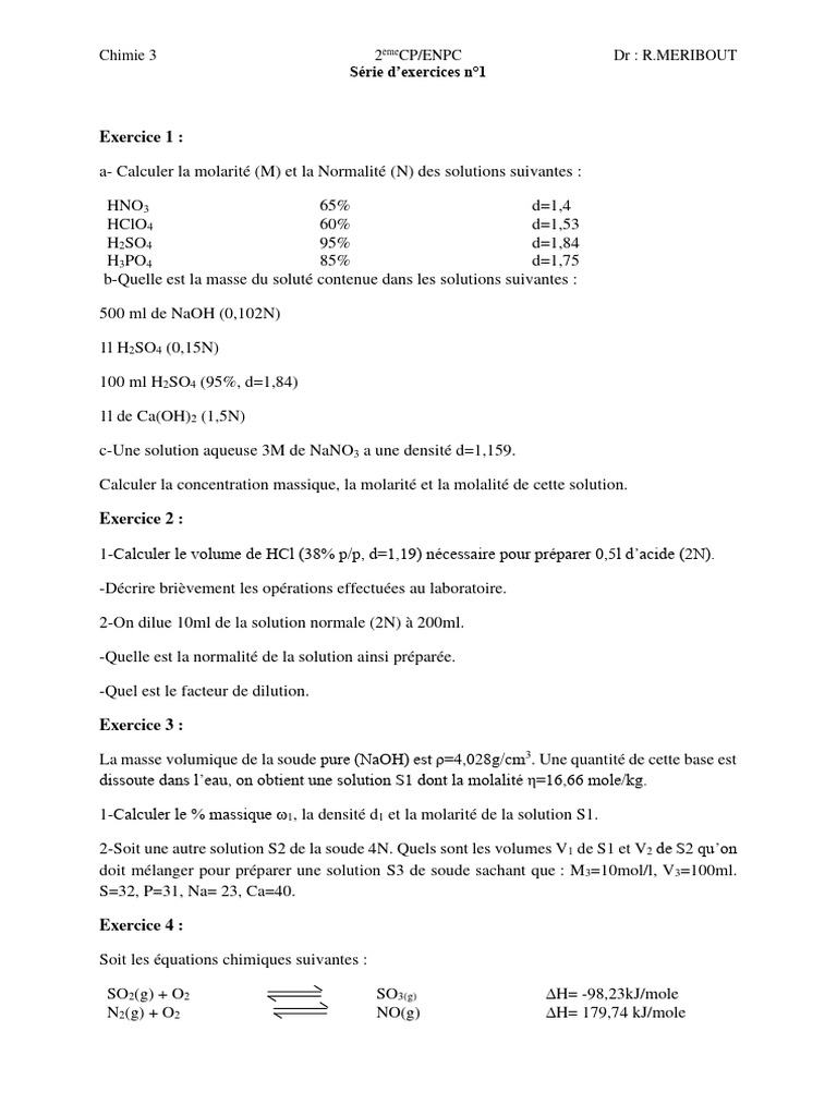 Molarité et Normalité en Chimie | PDF | Concentration molaire ...
