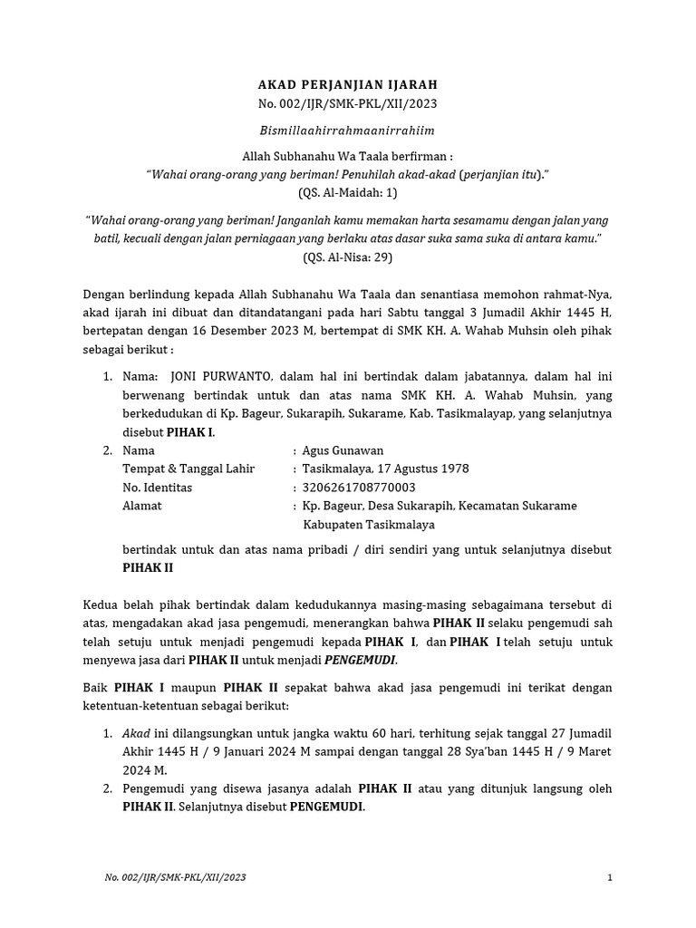 Akad Perjanjian Ijarah 03 | PDF
