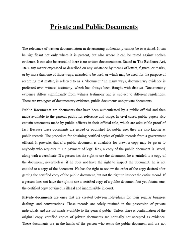 Assignment On Public and Private Documents (Law of Evidence) | PDF