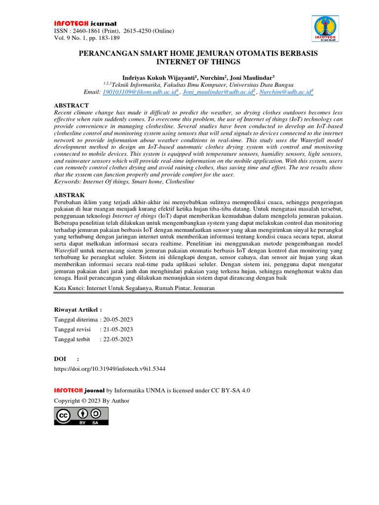 Perancangan Smart Home Jemuran Otomatis Berbasis Internet of Things | PDF Perancangan Smart Home Jemuran Otomatis Berbasis Internet of Things | PDF