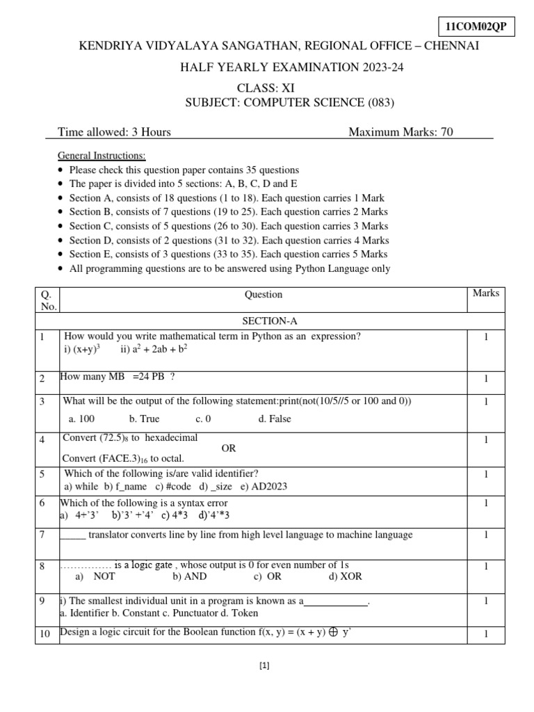 Xi Hy 2023 CS 18112023 | Download Free PDF | Python (Programming Language) | Computer Program