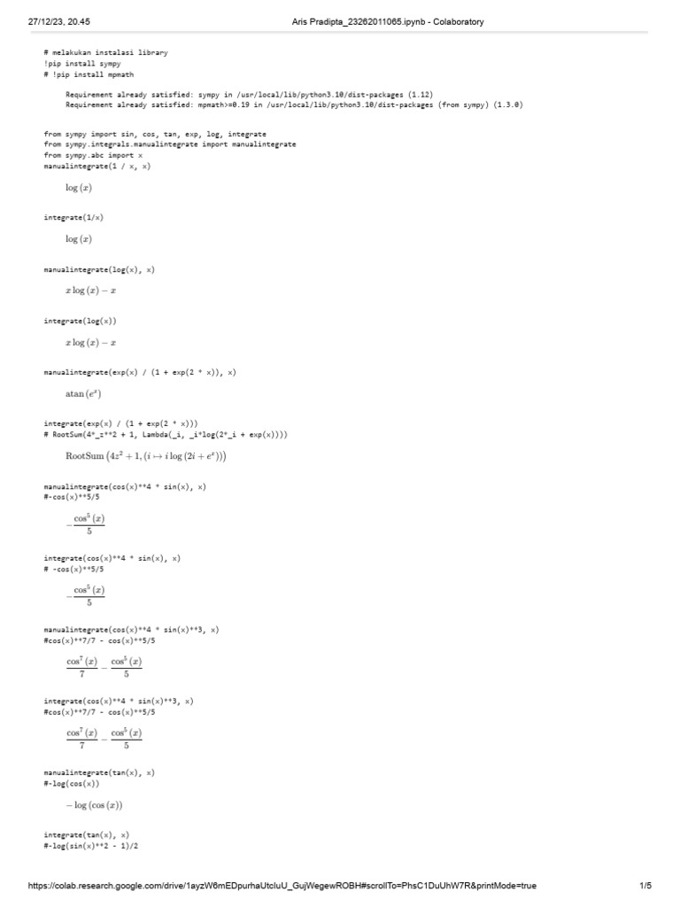 Aris Pradipta - 23262011065.ipynb - Colaboratory | PDF | Mathematics | Computer Programming
