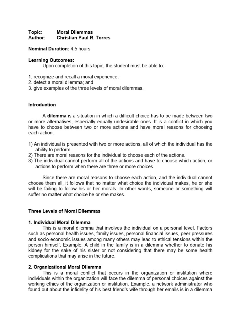 Ethics Moral Dilemmas | PDF