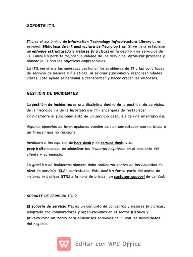 Soporte Itil | PDF | Itil | Mesa de ayuda