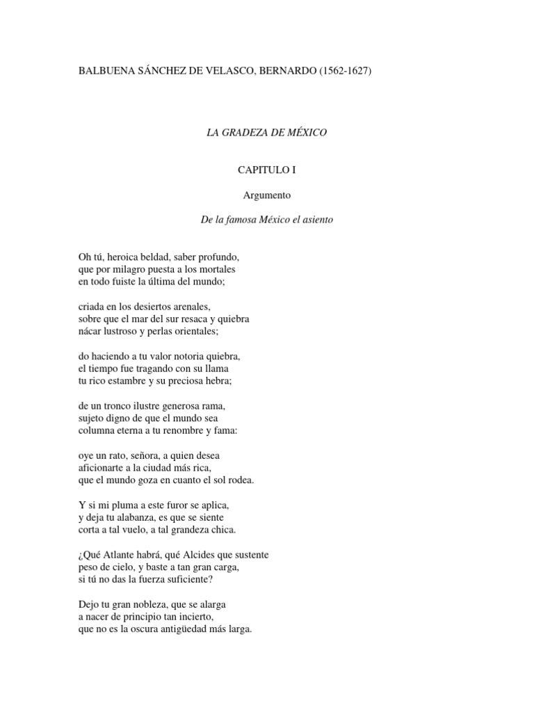 Balbuena, Bernardo de - La Grandeza de México | PDF