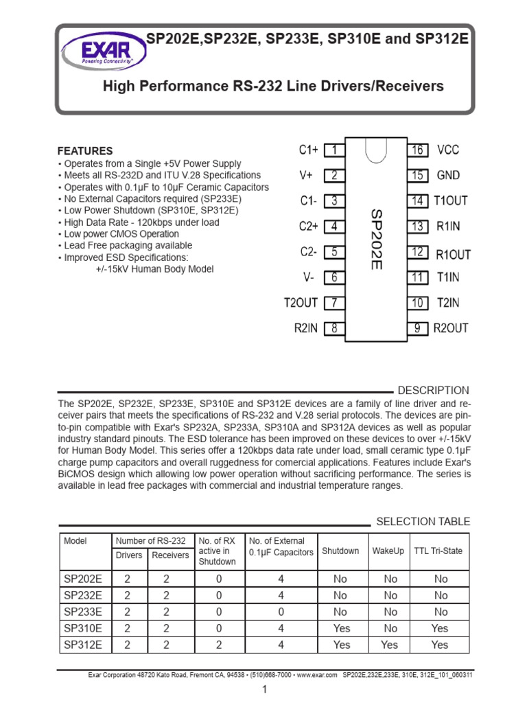 SP202E, SP232E, SP233E, SP310E and SP312E High Performance RS-232 Line ...