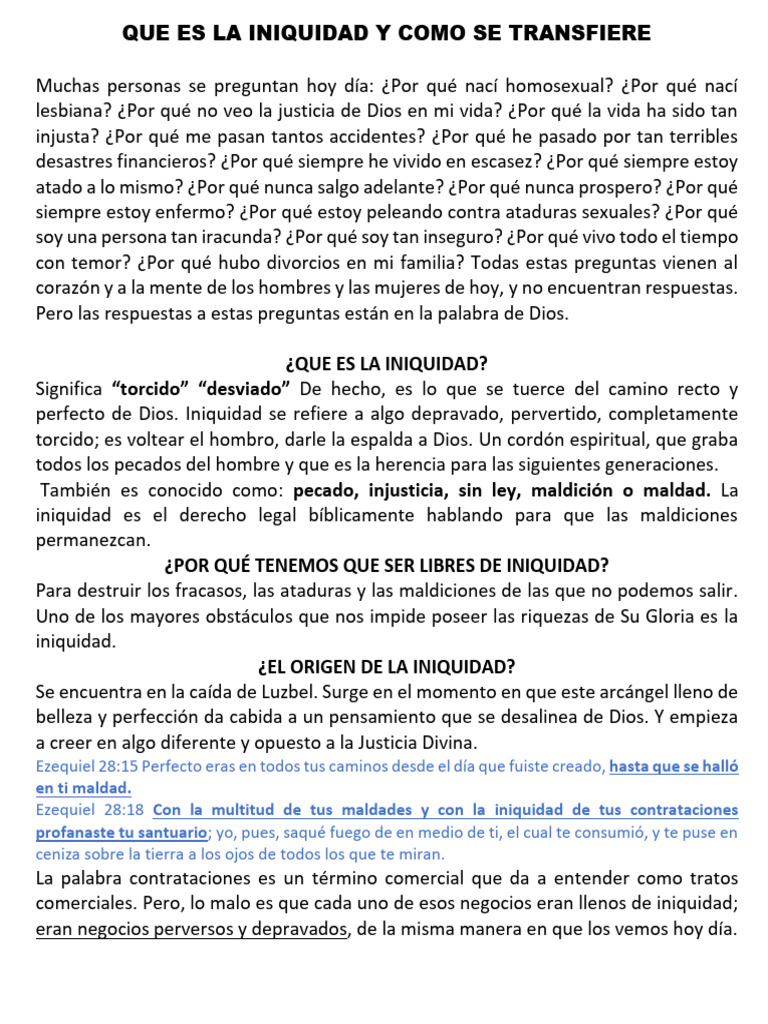 1 Viernes - Que Es La Iniquidad y Como Se Transfiere | PDF | Religión y ...
