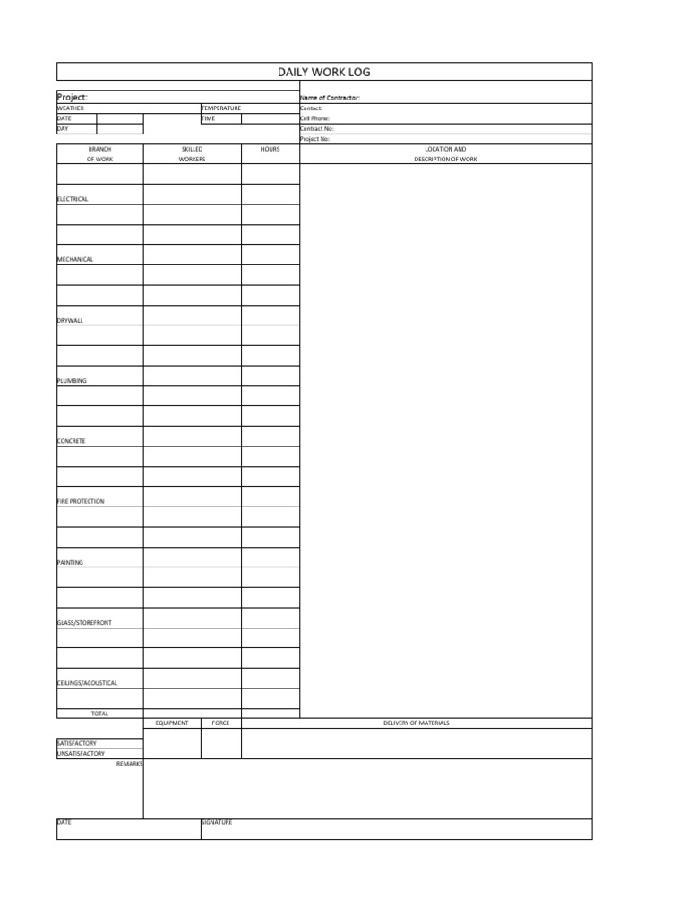 Daily Contractor Work Log Template | PDF