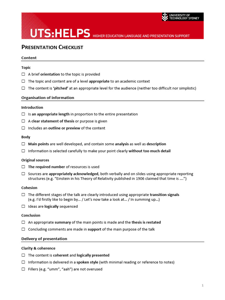 Presentation Checklist 0 | PDF | Information | Learning