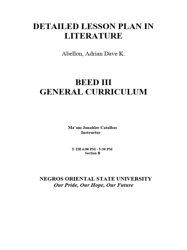 Detailed Lesson Plan in Literature Grade 3 | PDF