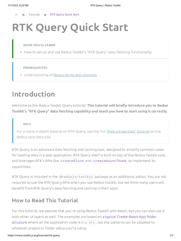 RTK Query - Redux Toolkit | PDF | Computer Programming | Software RTK Query - Redux Toolkit | PDF | Computer Programming | Software