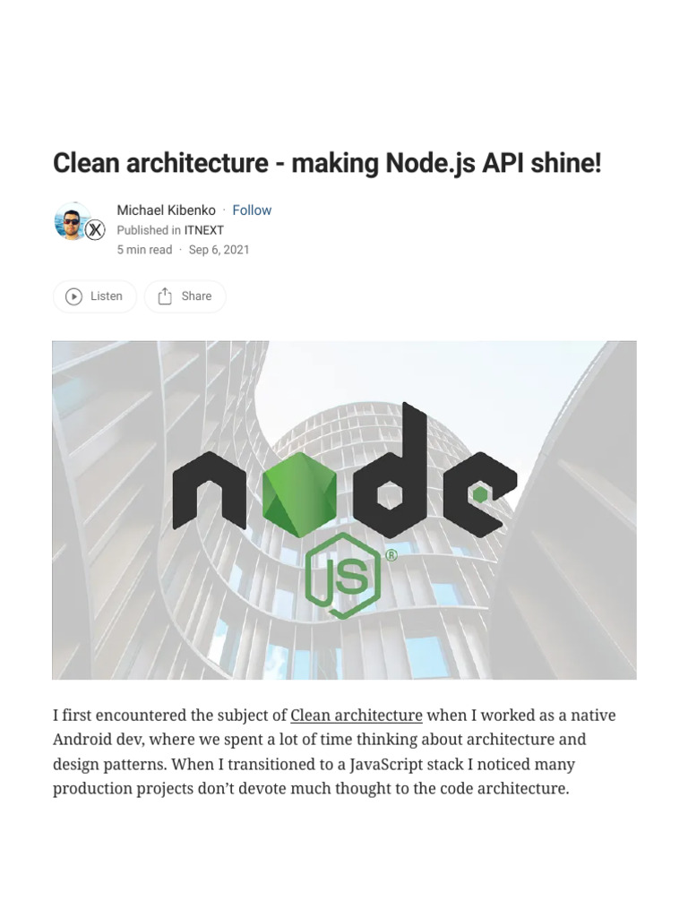 Clean Architecture Making Node Js API Shine! by Michael Kibenko | PDF | Software Industry | Software