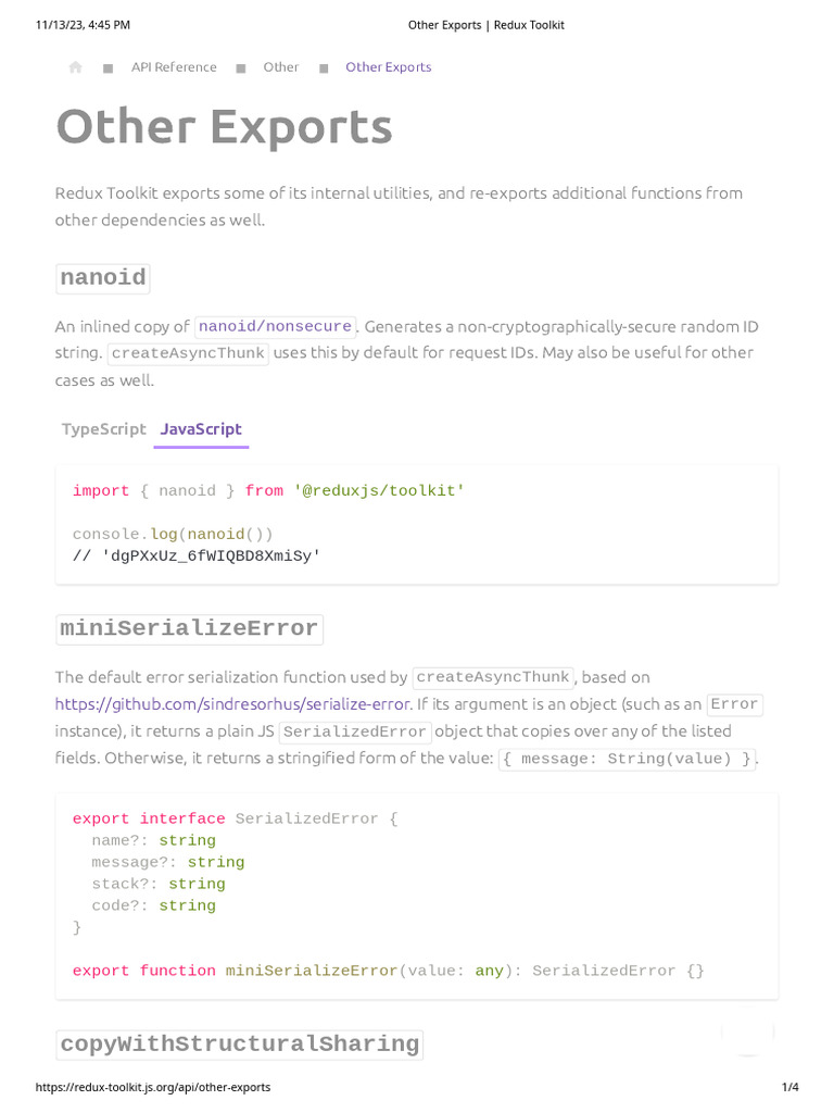 Other Exports - Redux Toolkit | PDF | Java Script | String (Computer Science)