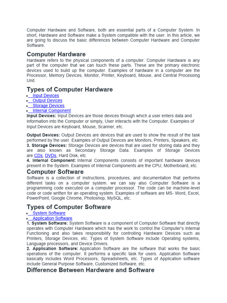 Computer Hardware and Software | PDF | Computer Hardware | Input/Output Computer Hardware and Software | PDF | Computer Hardware | Input/Output