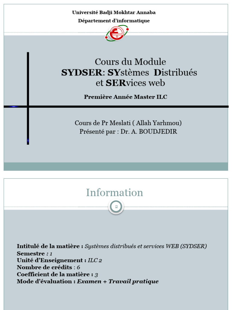 Présentation Chapitre 1 Introduction Aux Systèmes Distribués Pdf