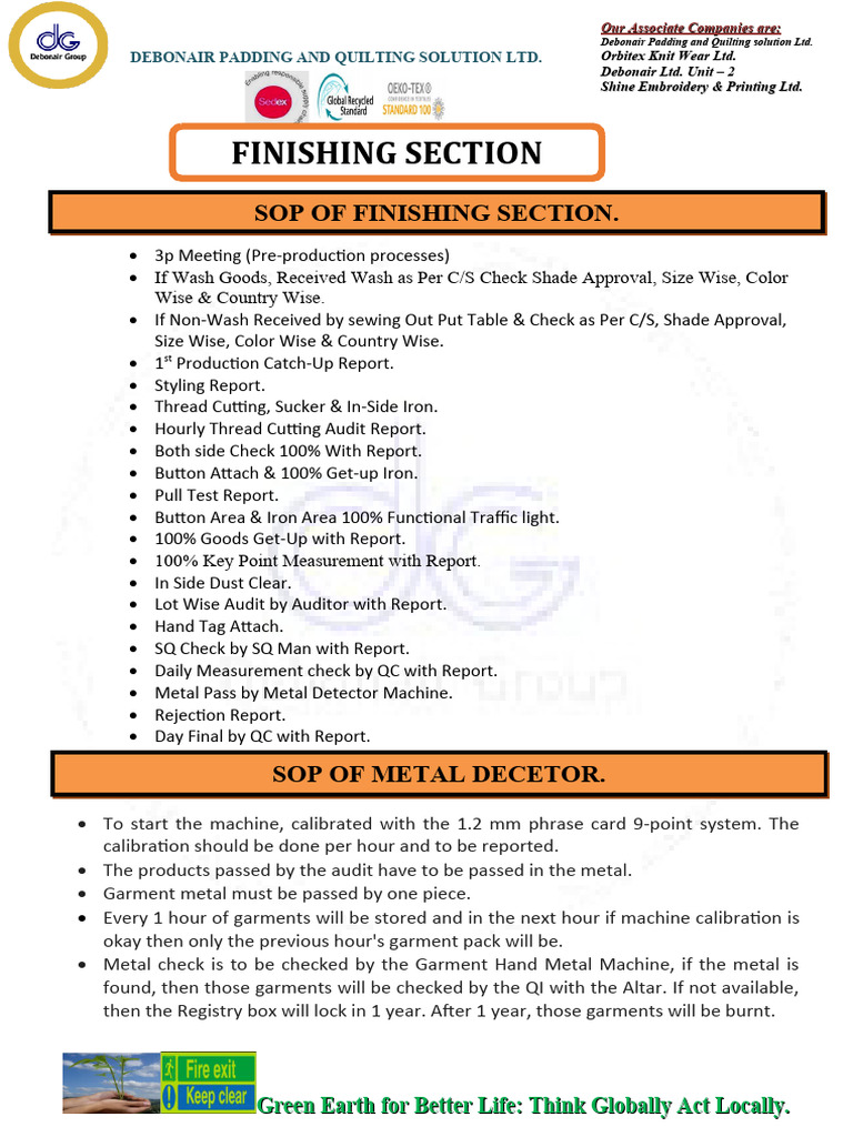 Finishing Section SOP | PDF | Clothing | Quilting