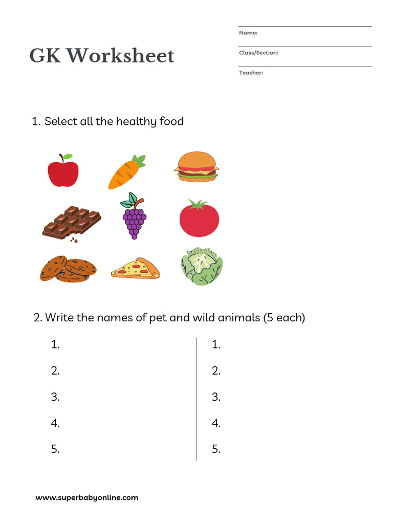 LKG GK Worksheet | PDF