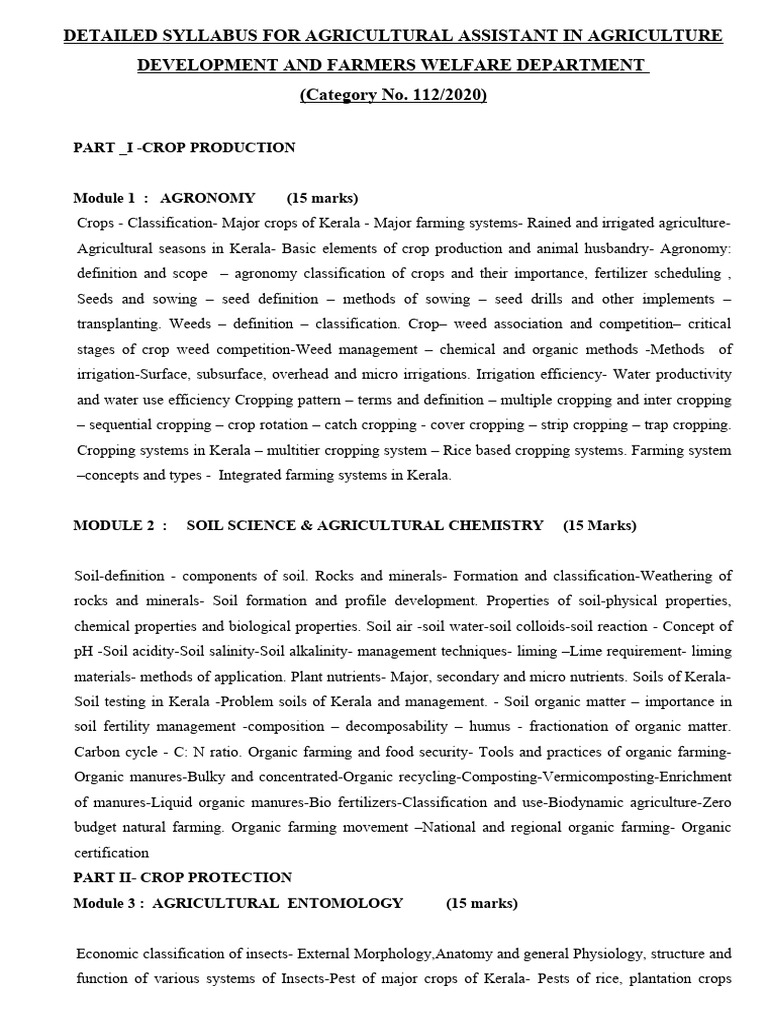 Agricultural Assistant Syllabus Overview | PDF | Soil | Plant Pathology