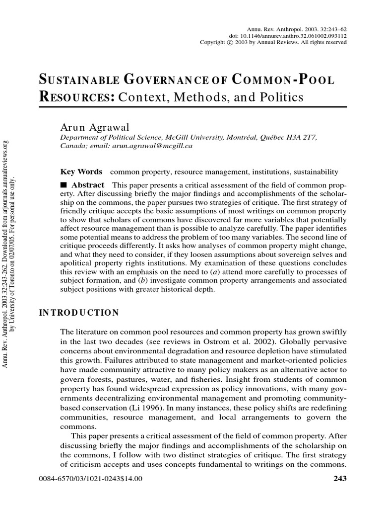Sustainable Governance of Common-Pool Resources - Context, Methods, and ...