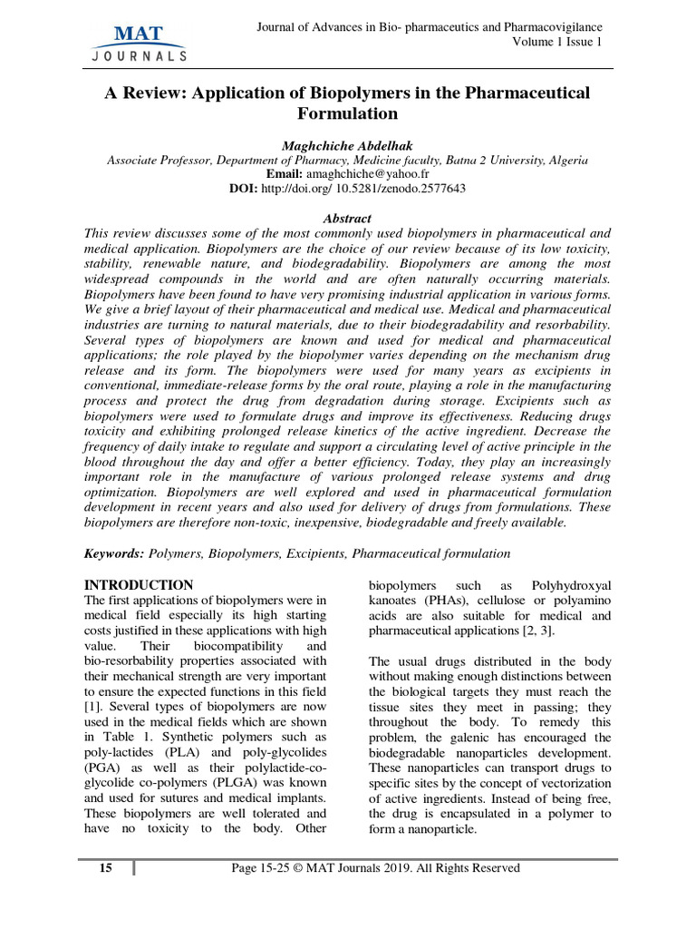 Biopolymers in Pharmaceutical Formulation | PDF | Biopolymer | Tablet ...