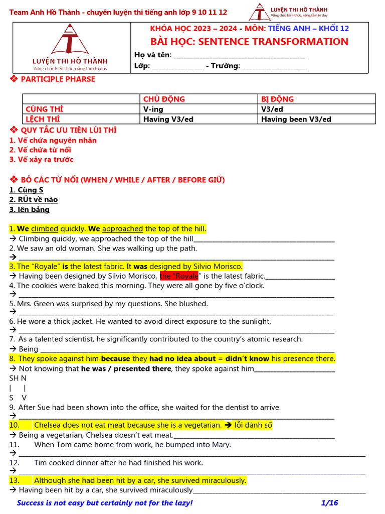 Sentence Transformation | PDF | Language Arts & Discipline