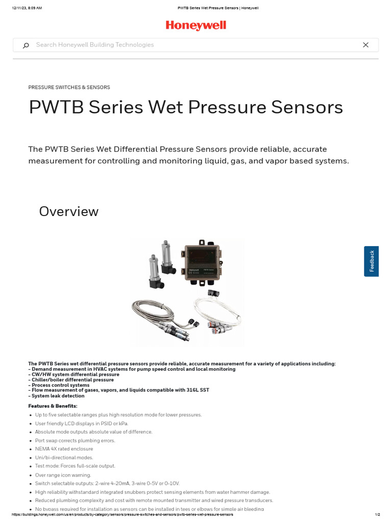 PWTB Series Wet Pressure Sensors - Honeywell | PDF | Technology ...