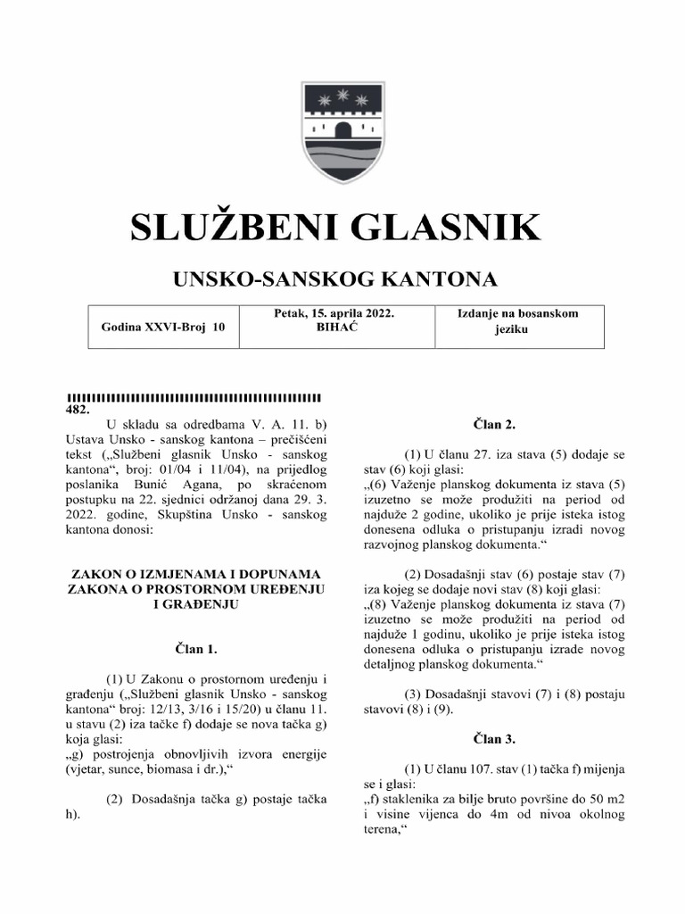 Zakon o Izmjenama I Dopunama Zakona o Prostornom Uređenju I Građenju 10 - 22 USK | PDF