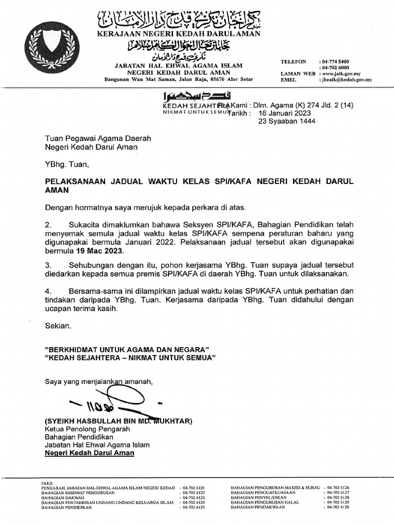 Jadual Waktu KAFA 2023 | PDF