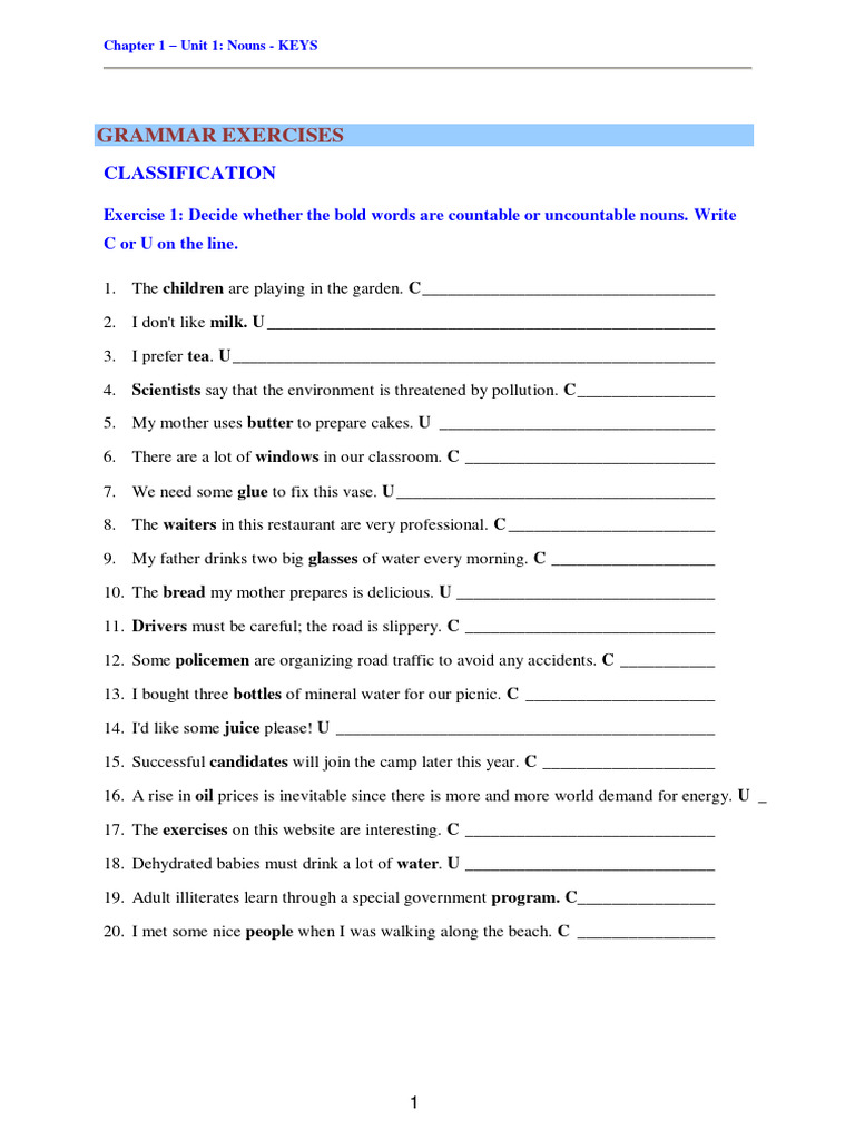 C1 U1 Nouns KEYS | PDF