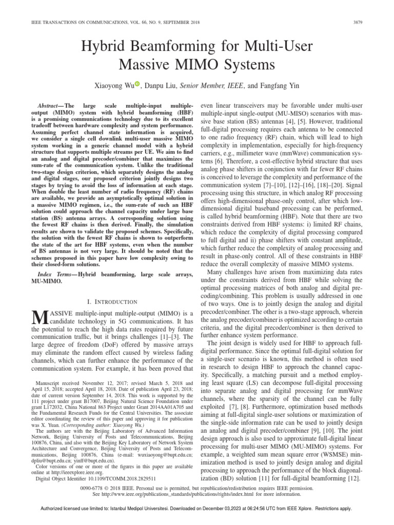 Hybrid Beamforming For Multi User Massive Mimo Systems Pdf 