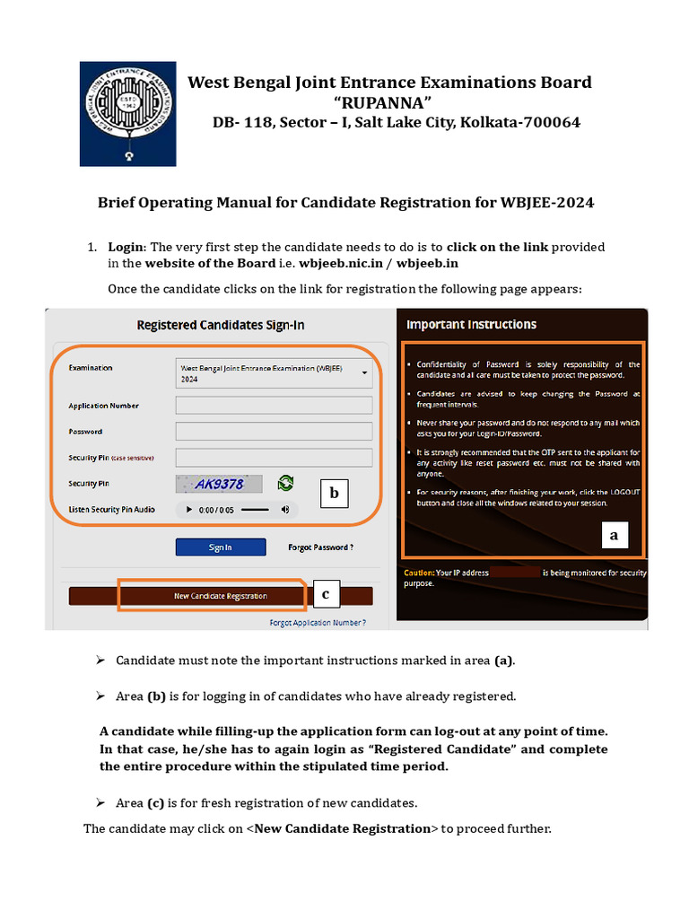WBJEE 2024 Candidate Registration Manual | PDF | Login | Computing