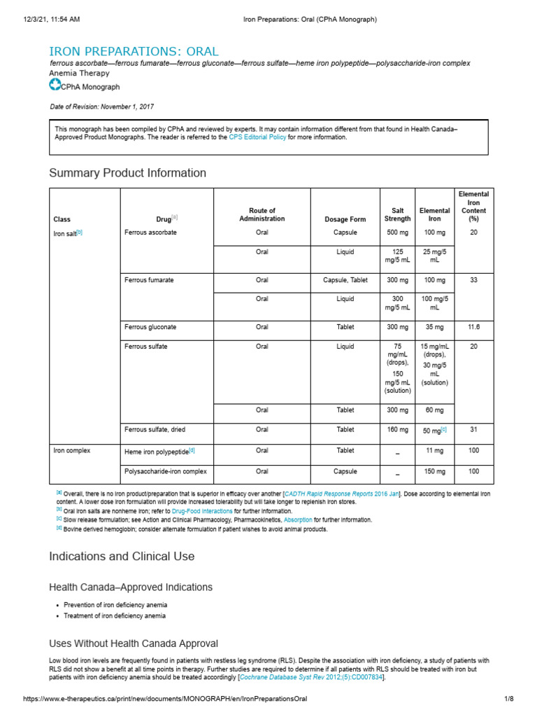 Oral Iron Preparations Monograph | PDF | Anemia | Iron